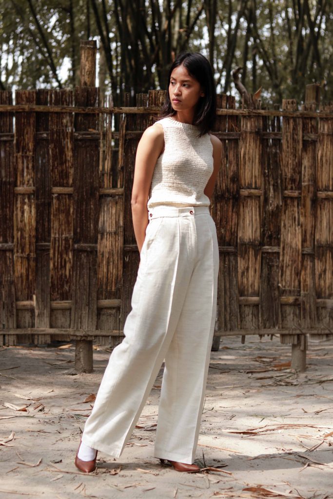Eri Silk relaxed pants with pin-tuck at front crease line. – URA MAKU